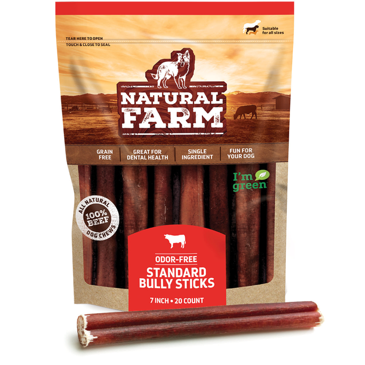 7 Inch Bully Sticks | Buy All Natural Bully Dog Sticks 7" - Natural Farm