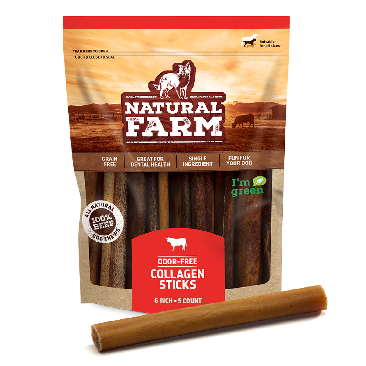 6 Inch Beef Collagen Sticks for Dogs - Natural Farm